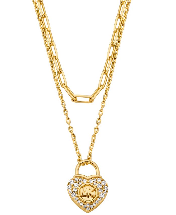 Michael Kors Silver-Tone or Gold-Tone Double Layer Heart Lock Necklace ...