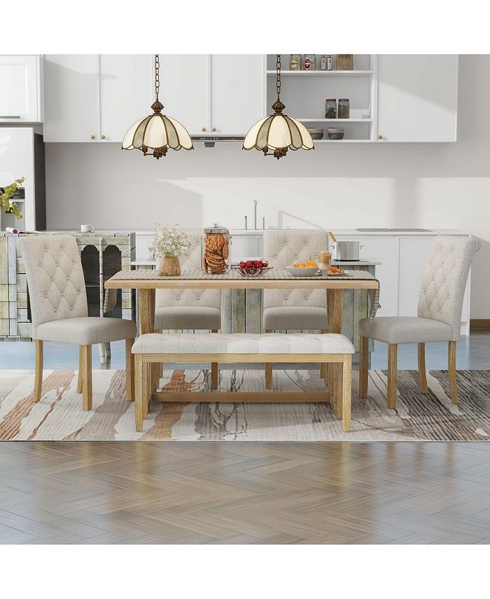 Simplie Fun 6-Piece Retro Dining Set with Unique Legs & Bench - Macy's