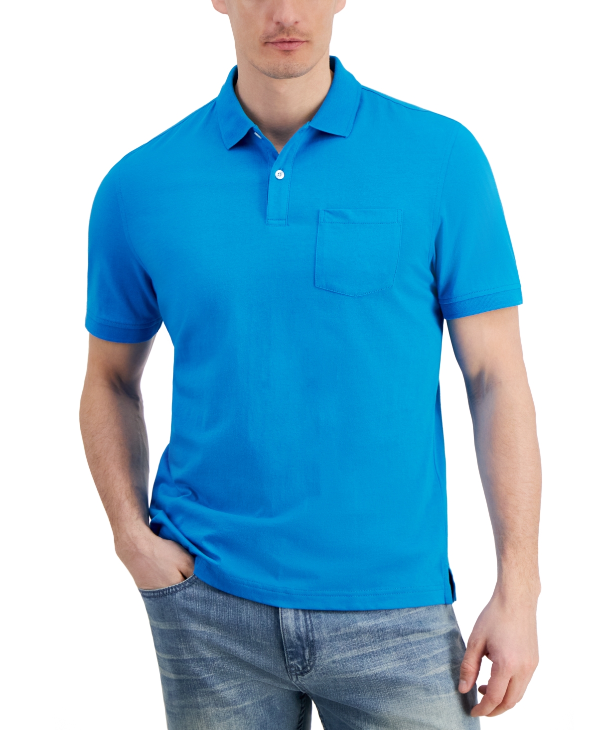 Club Room Mens Solid Jersey Polo with Pocket  Created for Macys - Electric Sea