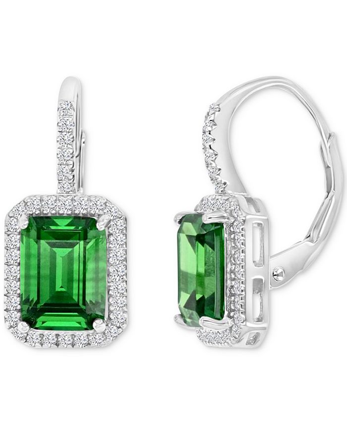 Macy's Cubic Zirconia Emerald-Cut Halo Leverback Statement Earrings ...