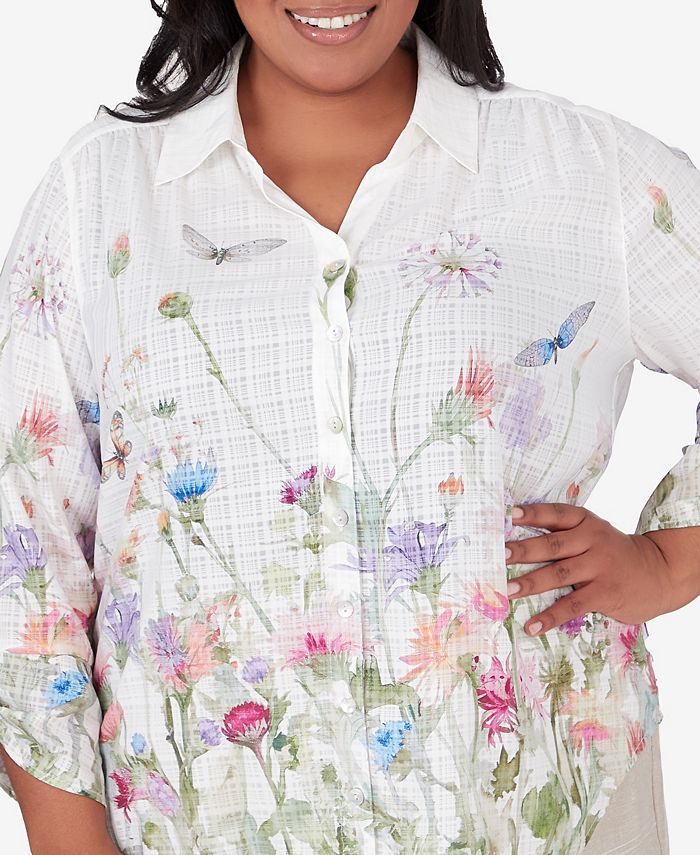 Alfred Dunner Plus Size Garden Party Watercolor Floral Button Down ...