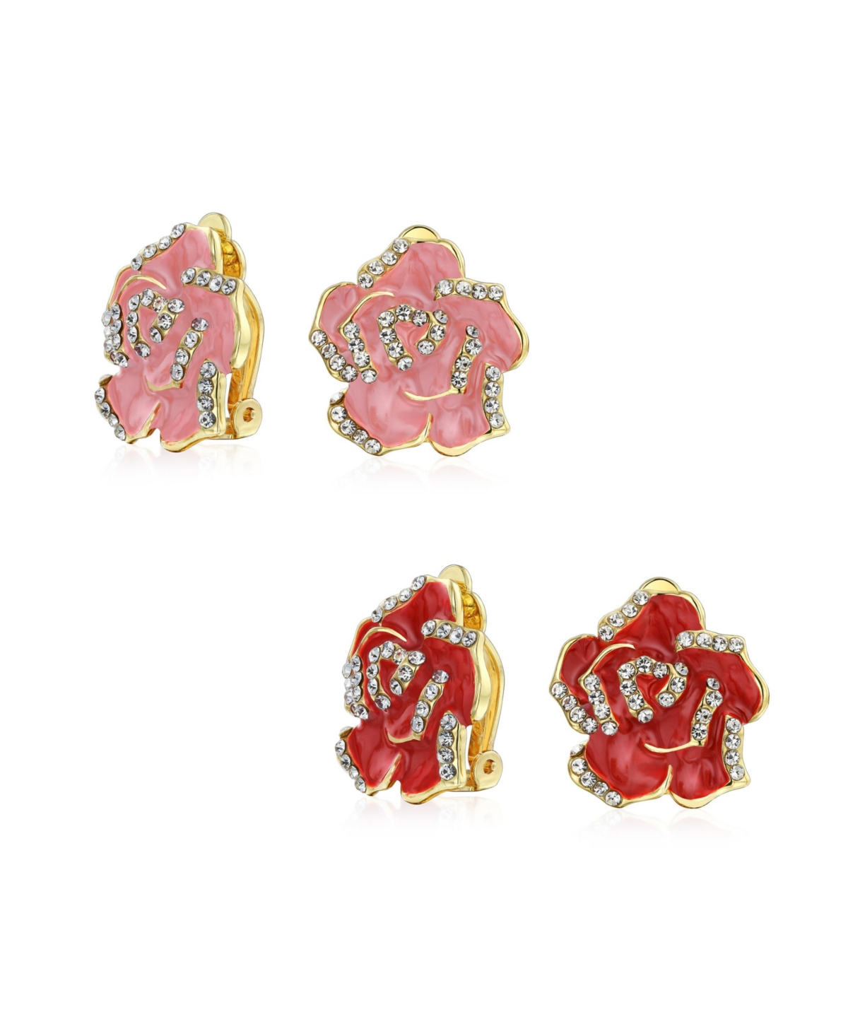 Click here for Bling Jewelry Set of 2 Pink Red Enamel Flower Crys... prices