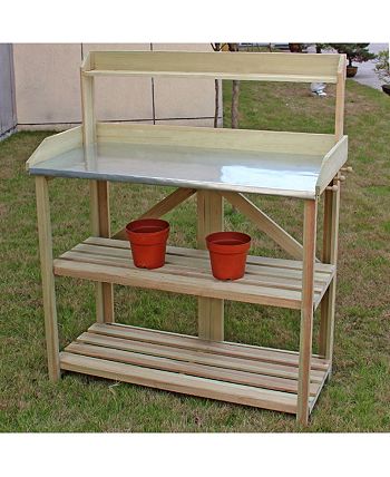 SUGIFT Garden Wooden Plant Bench Work Station - Macy's