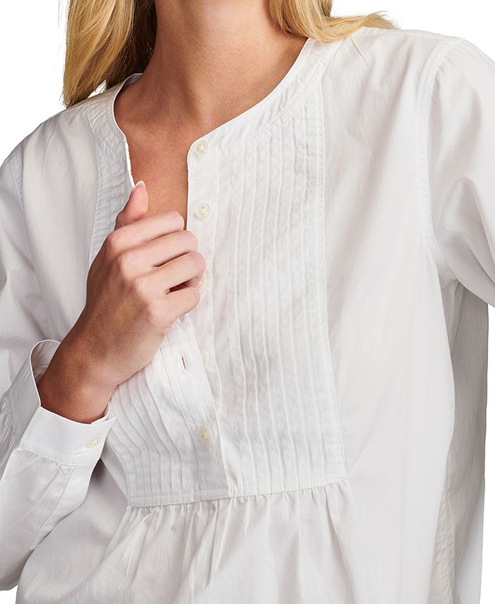 Lucky Brand Women's Striped Cotton Pintuck-Bib Blouse - Macy's