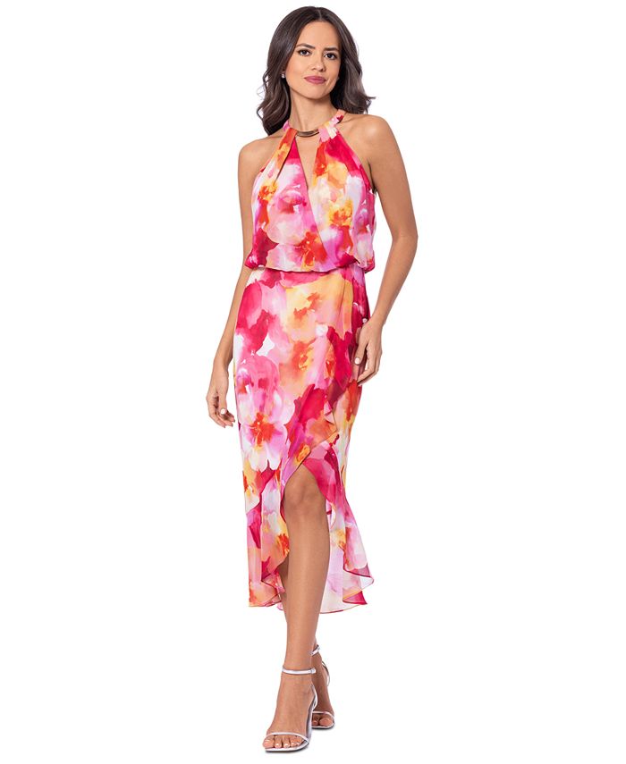 XSCAPE Petite Printed High-Low Hem Midi Dress - Macy's