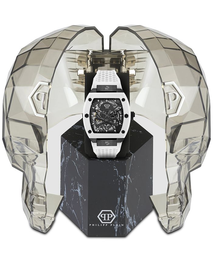 Philipp Plein Men's Automatic The Skeleton White Silicone Strap Watch ...
