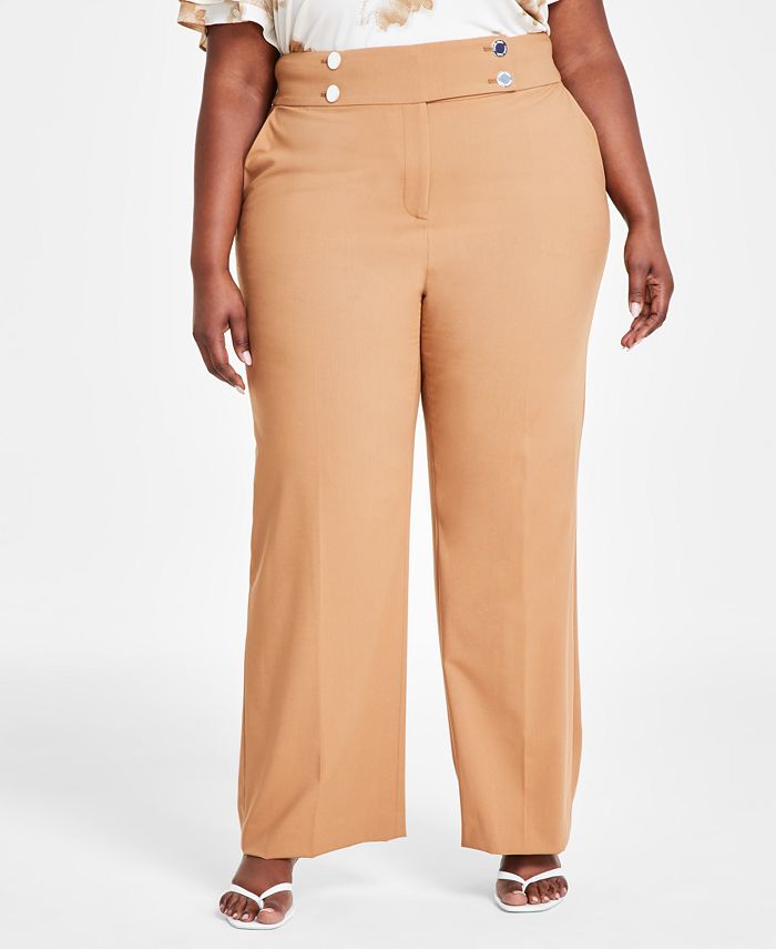 Calvin Klein Plus Size High-Rise Wide-Leg Lux Pants - Macy's