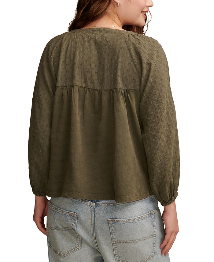 Lucky Brand Women's Cotton Textured Peasant Blouse - Macy's