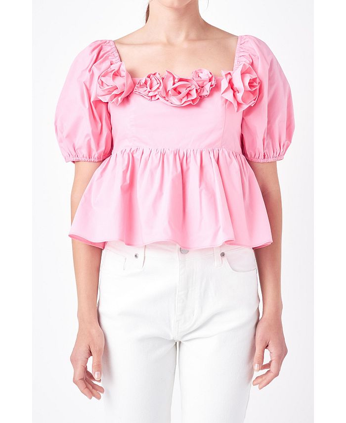 English Factory Women's Poplin Corsage Top - Macy's