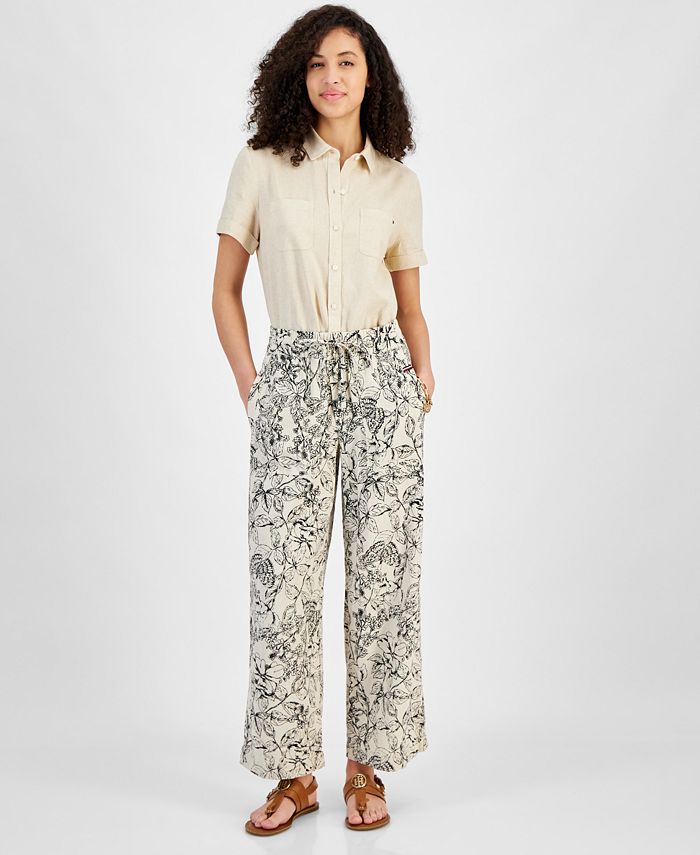 Tommy Hilfiger Women's Butterfly High-Rise Tie-Waist Pants - Macy's