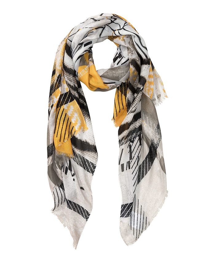 Olsen Mixed Print Scarf with Frayed Edge Trim - Macy's
