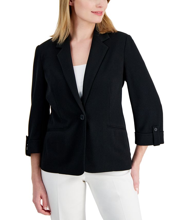 AK Anne Klein Petite 3/4-Sleeve One-Button Blazer - Macy's