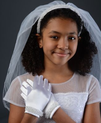 Bonnie Jean Beaded First Communion Headband Double Veil and Gloves - Macy's