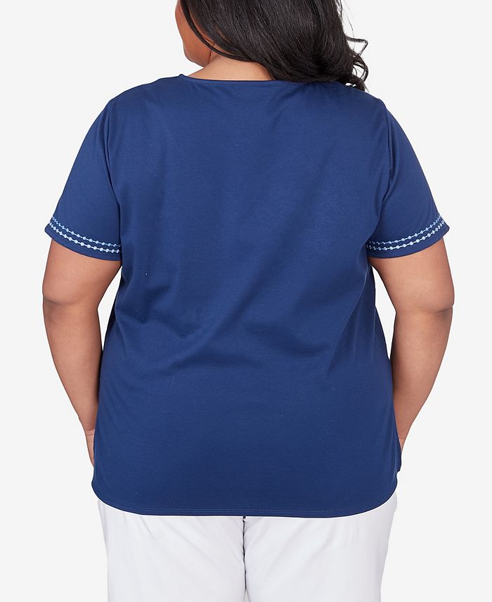 Alfred Dunner Plus Size Bayou Monotone Embroidery Top - Macy's