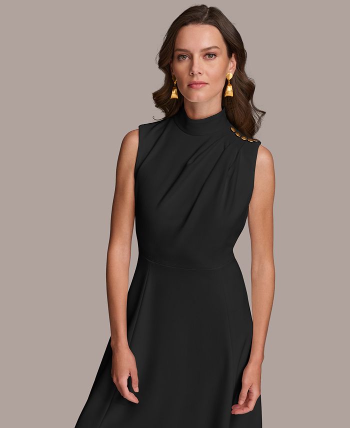 Donna Karan Womens Mock Neck Sleeveless Midi Dress Macys