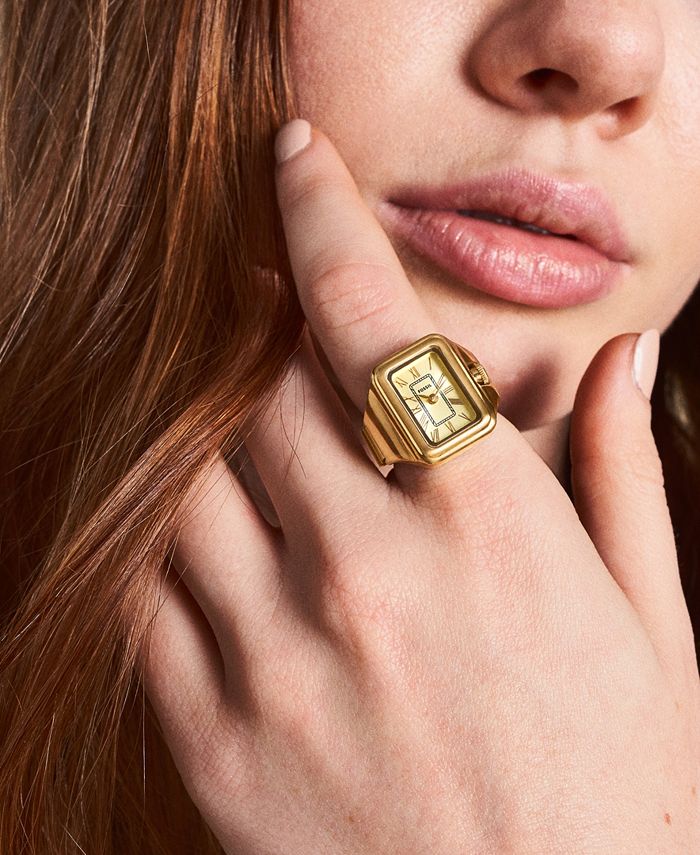 Fossil Women's Raquel Two-Hand Gold-Tone Stainless Steel Ring Watch ...