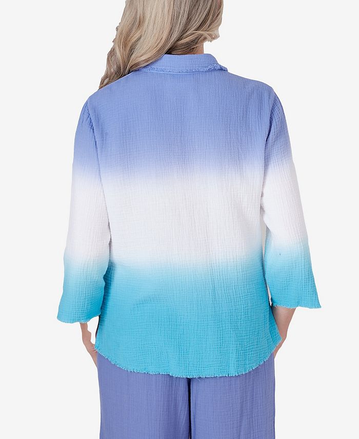 Alfred Dunner Women's Summer Breeze Dip Dye Button Down Blouse - Macy's