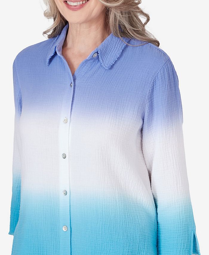 Alfred Dunner Women's Summer Breeze Dip Dye Button Down Blouse - Macy's