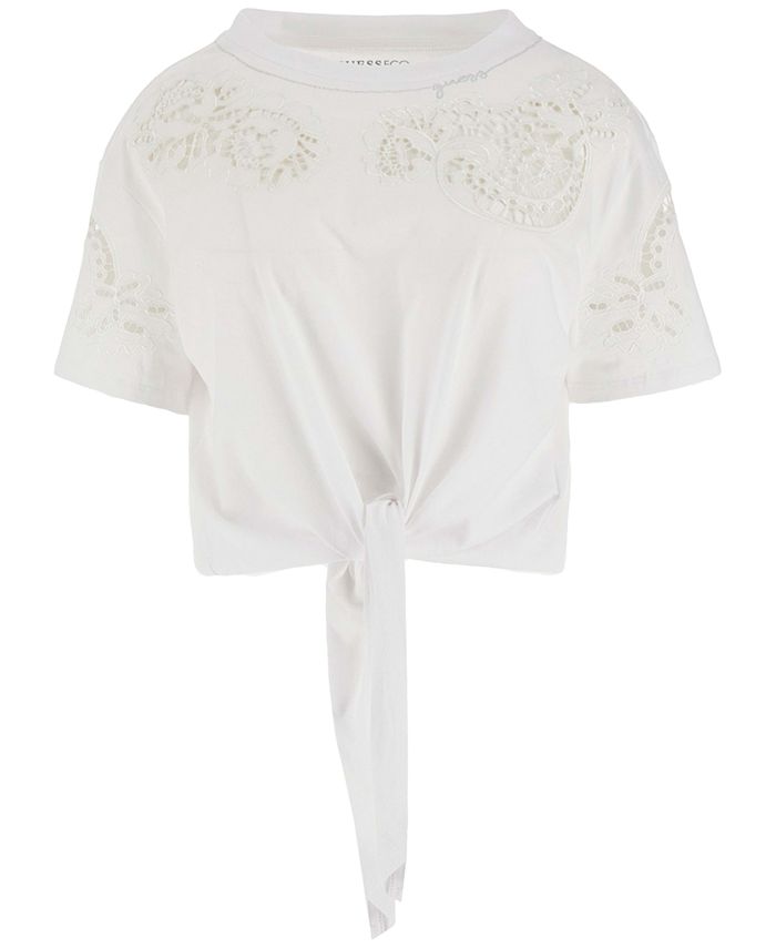 GUESS Women's Ajour Tie-Front T-Shirt - Macy's
