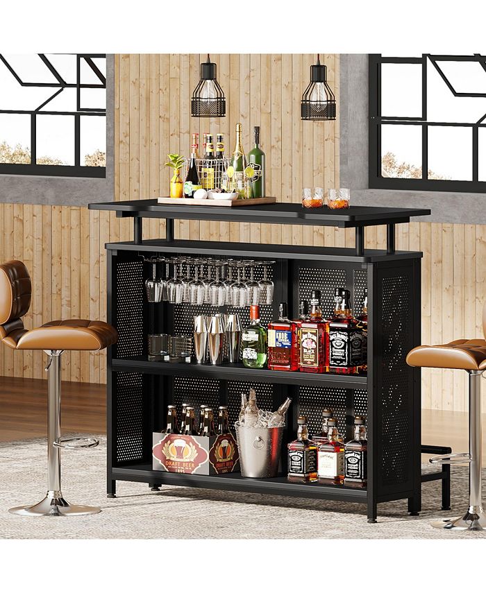 Tribesigns Home Bar Unit with Stemware Racks and Wine Storage Shelves ...