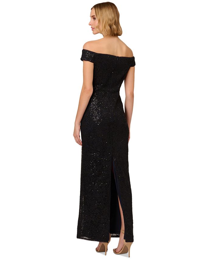 Adrianna Papell Women's Corded Off-The-Shoulder Sequin Gown - Macy's