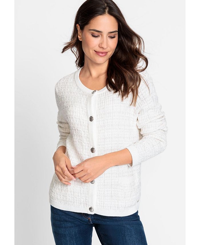 Olsen 100% Cotton Long Sleeve Tweed Knit Cardigan - Macy's