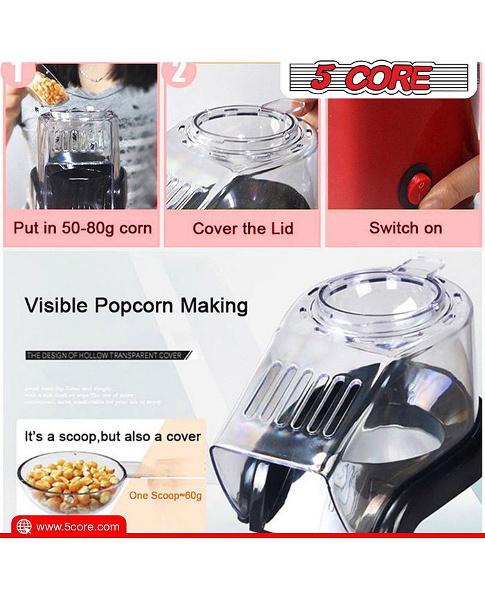 5 Core Popcorn Machine 16 Cup Capacity Hot Air Popper Mini Portable ...
