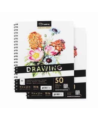 2PK Drawing Pads - 9"x12" White, Perforated, 70lb / 114gsm Sketch Pad ...