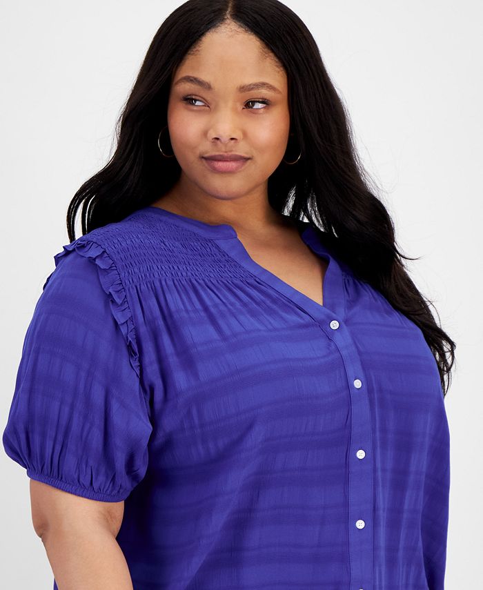 Tommy Hilfiger Plus Size Short-Sleeve Smocked-Yoke Top - Macy's