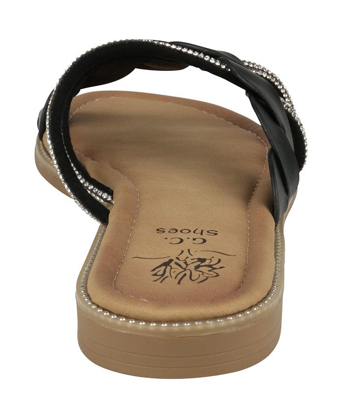 GC Shoes Women's Jolie Strappy Embellished Slip On Flat Sandals - Macy's