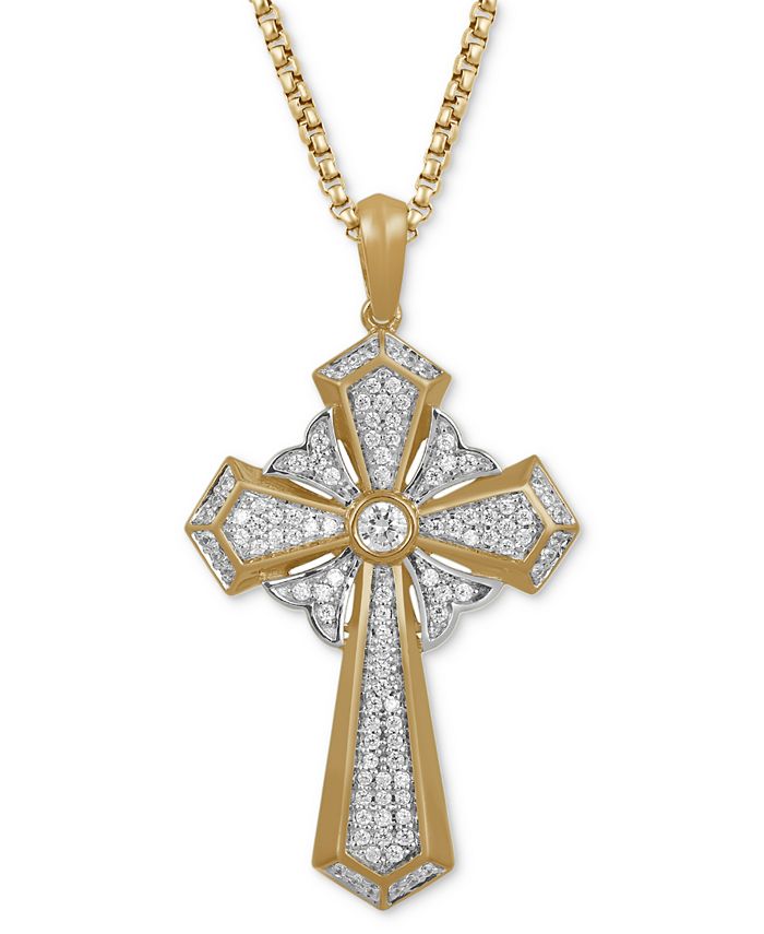 Macy's Men's Diamond Cross 22" Pendant Necklace (1/2 ct. t.w.) in Sterling Silver & 18k Gold ...