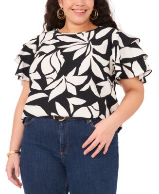 Vince Camuto Plus Size Printed Tiered-Ruffle-Sleeve Top - Macy's