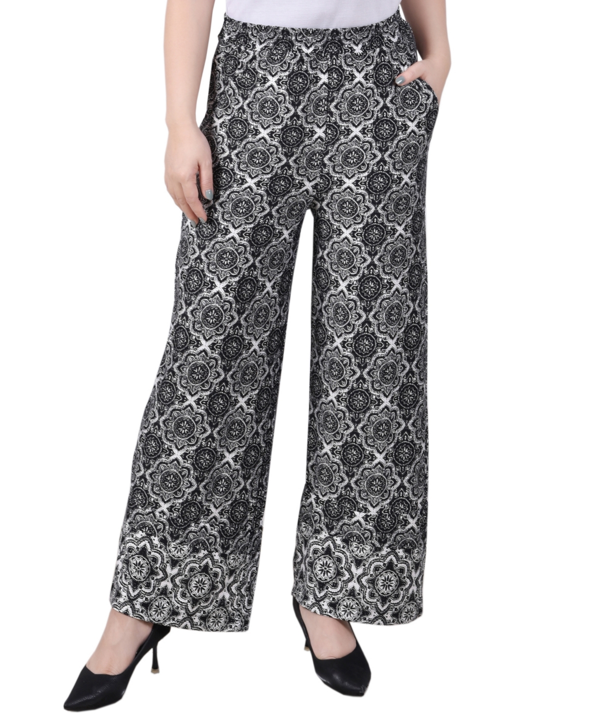 Click here for Ny Collection Womens Wide Leg Pull On Pants - Blac... prices
