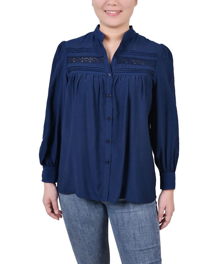 NY Collection Women's Long Sleeve Crochet Blouse - Macy's