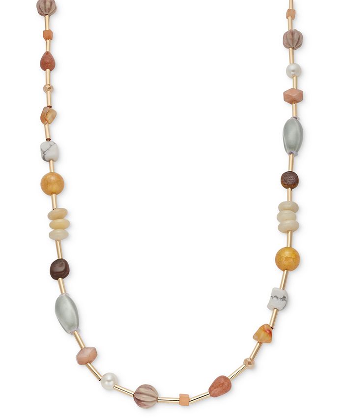 Style & Co Gold-Tone Multi Bead Station Long Necklace, 42" + 3 ...