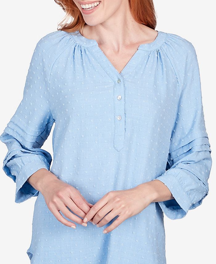 Ruby Rd. Petite Chambray Solid Clip Dot Blouse - Macy's