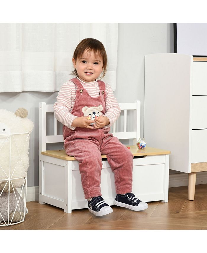 Qaba Kids 2-in-1 Wooden Toy Storage Box Seat Bench Storage Chest w ...