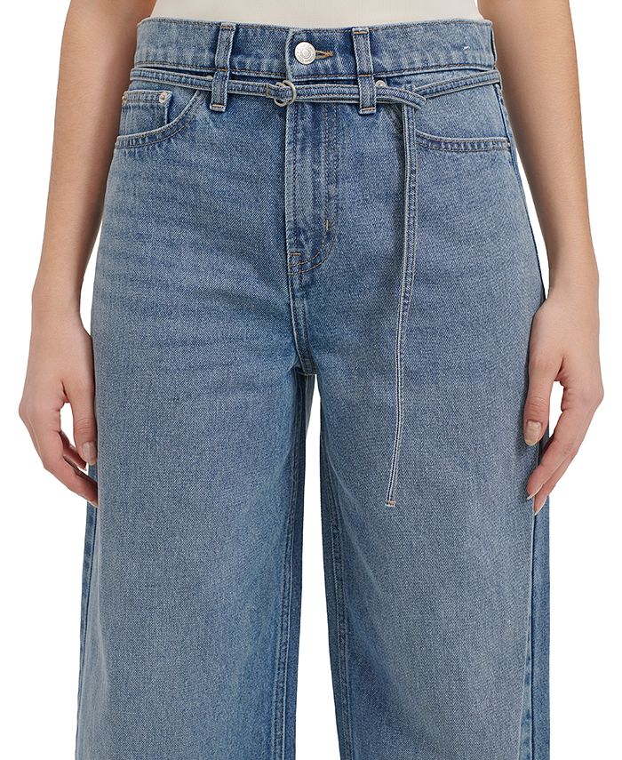 Calvin Klein Jeans Women's Cut-Hem High-Rise Wide-Leg Belted Cotton ...