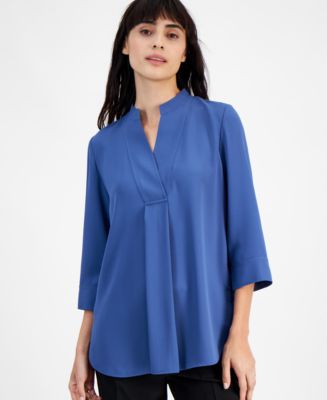 Anne Klein Women's Split-Neck 3/4-Sleeve Tunic Top - Macy's