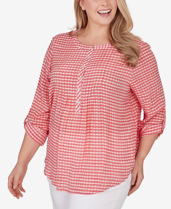 Ruby Rd. Plus Size Gingham Silky Gauze Top - Macy's