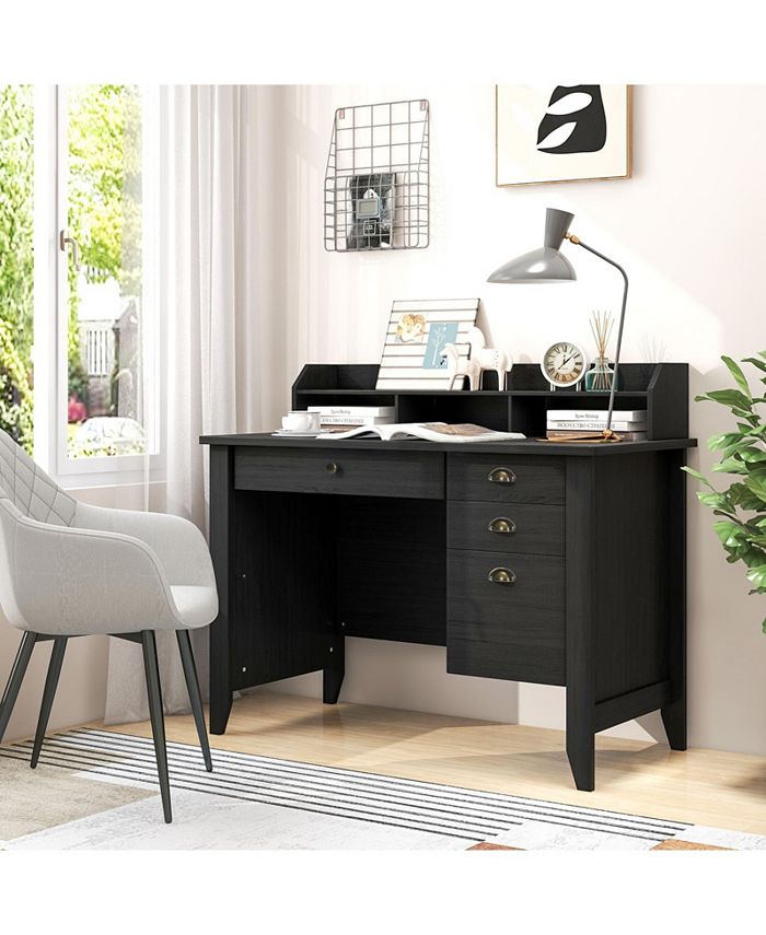 Slickblue Vintage like Computer Desk with Storage Shelves and 4 Drawers ...