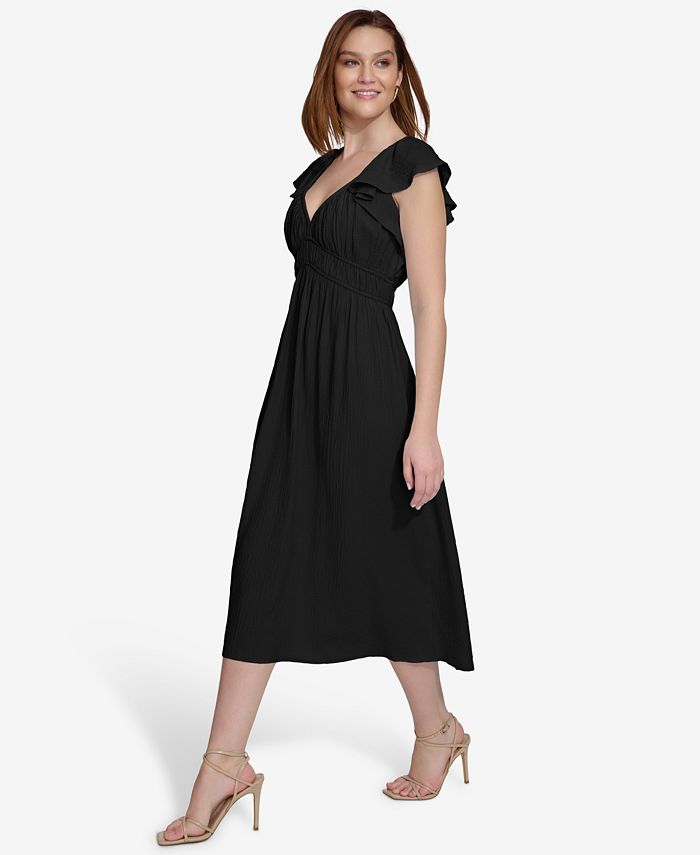 Calvin Klein Women's Empire-Waist Flutter-Sleeve Midi Dress - Macy's