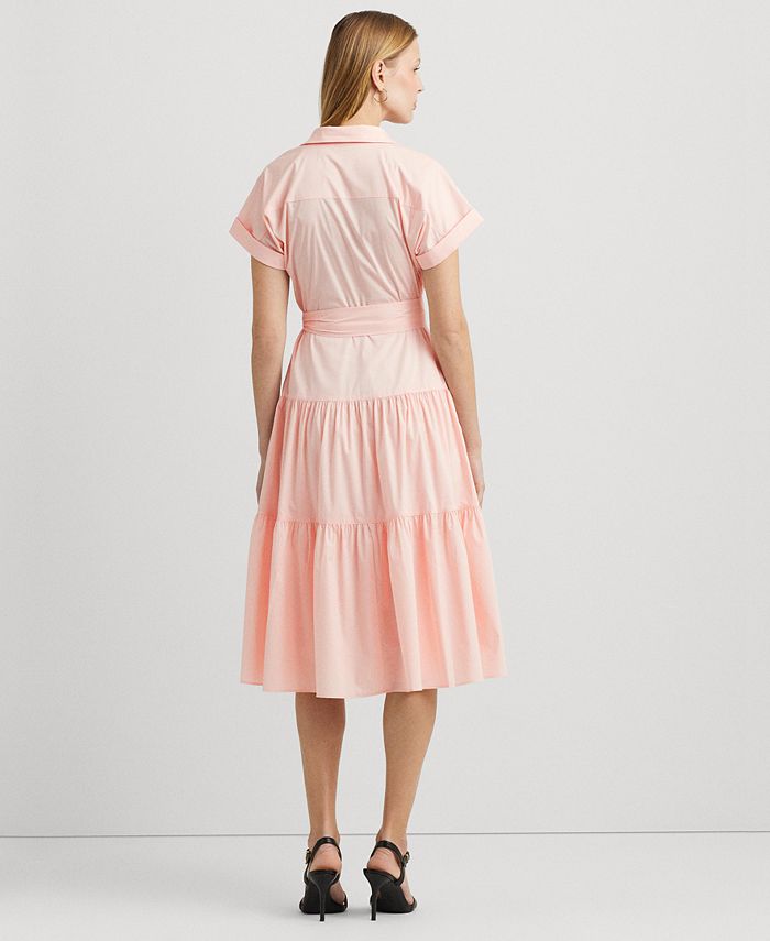 Lauren Ralph Lauren Women's Belted Cotton-Blend Tiered Dress - Macy's