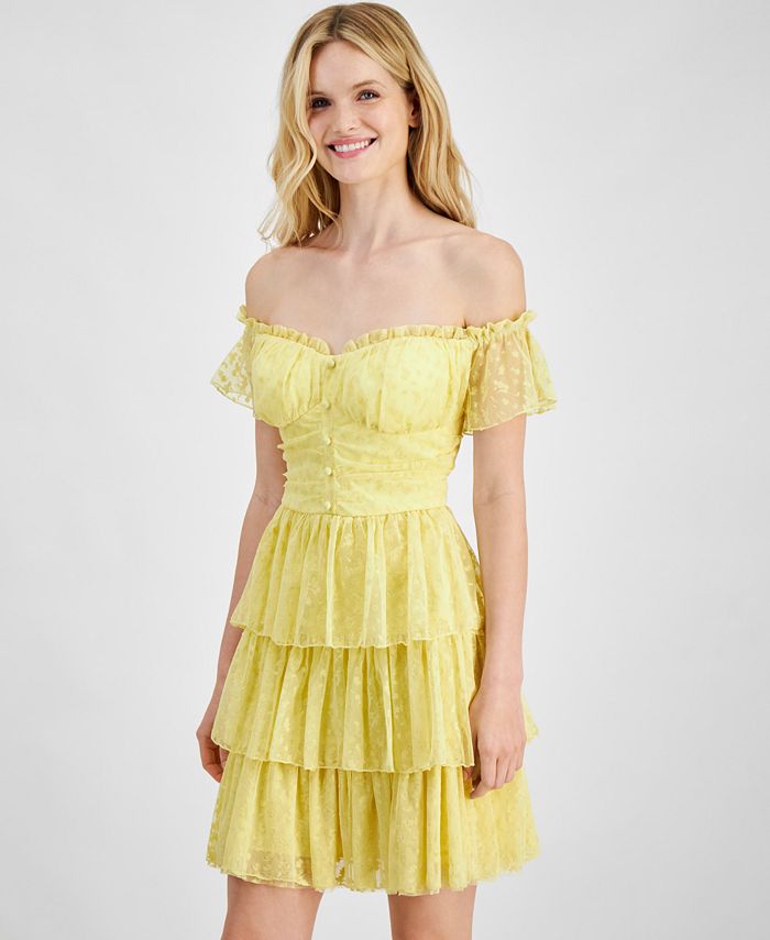 City Studios Juniors' Off-The-Shoulder Tiered Ruffle-Trim Dress - Macy's