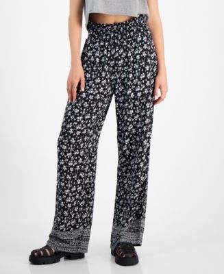 Kingston Grey Juniors' Printed Smocked-Waist Wide-Leg Pants - Macy's