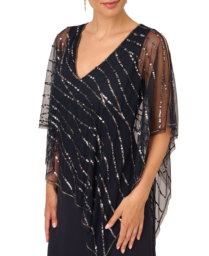 Adrianna Papell Women's V-Neck Beaded Popover Gown - Macy's