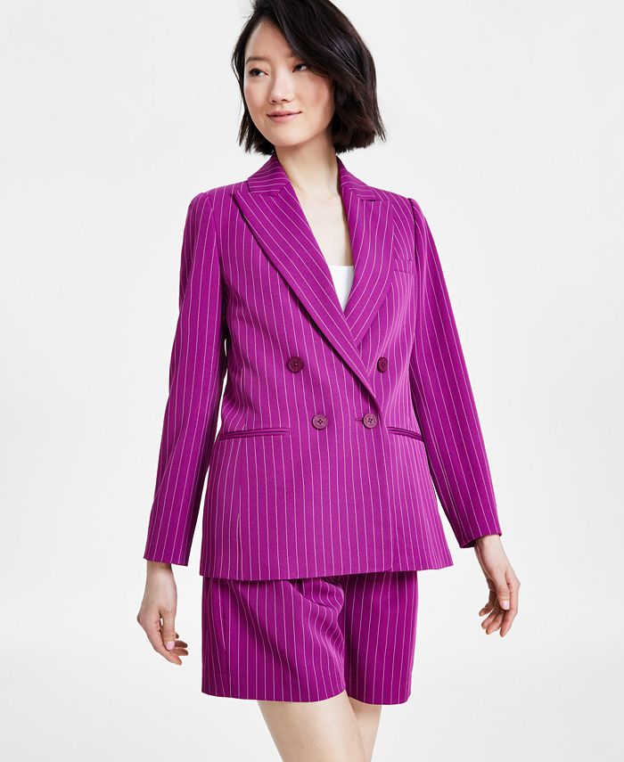 Tahari ASL Women's Double-Breasted Pinstripe Blazer - Macy's