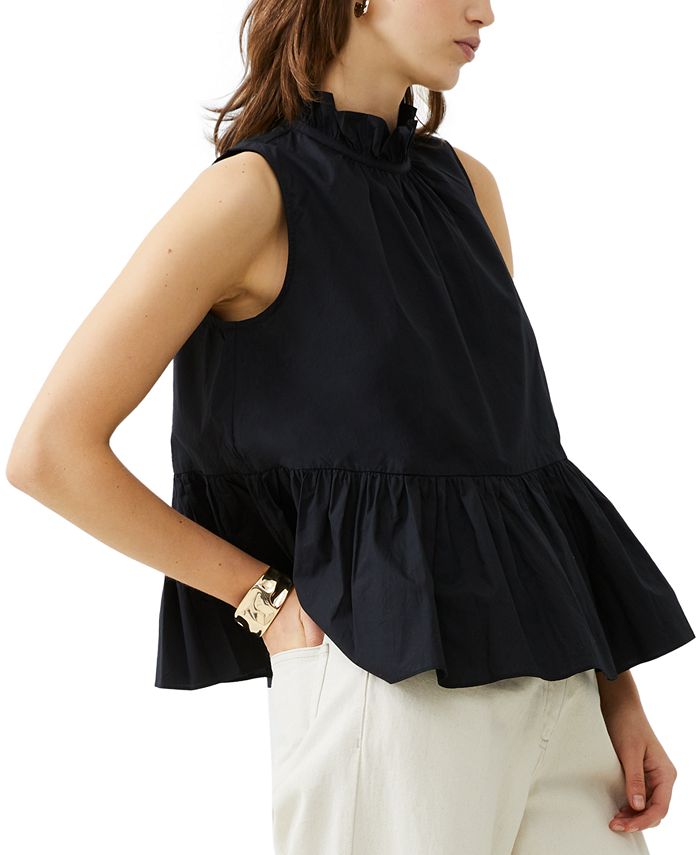 French Connection Women's Rhodes Cotton Poplin Ruffled Top - Macy's