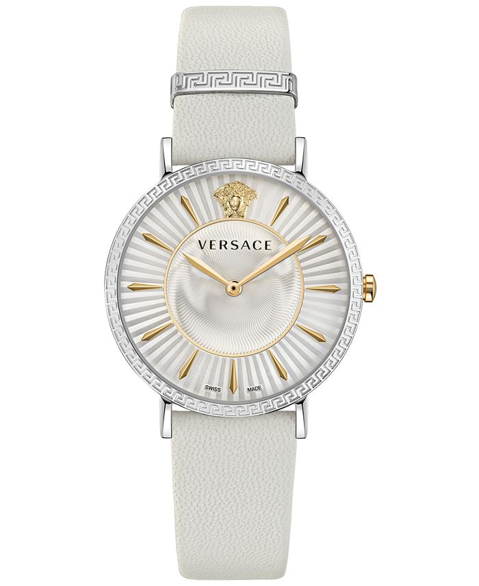 Versace Women's Swiss White Leather Strap Watch 38mm - Macy's