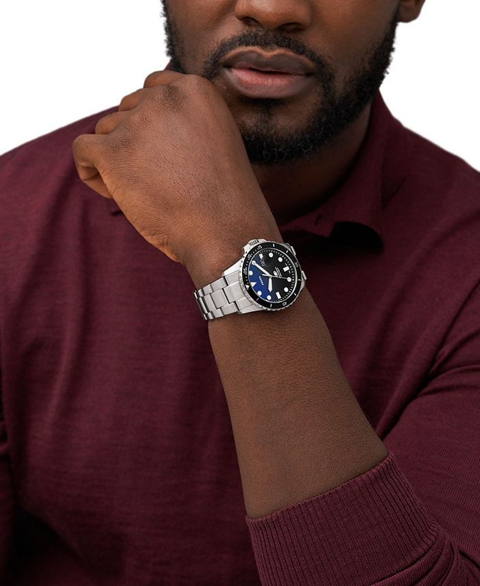 Fossil Men's Blue Dive Three-Hand Date Silver-Tone Stainless Steel ...